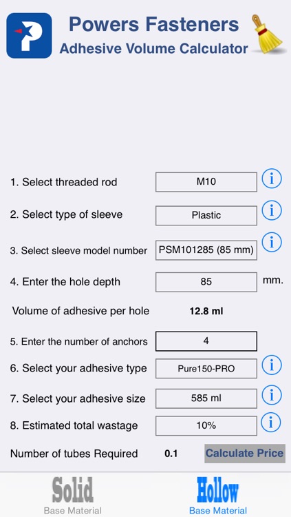 Adhesive Volume Calculator by TopOfStack Software