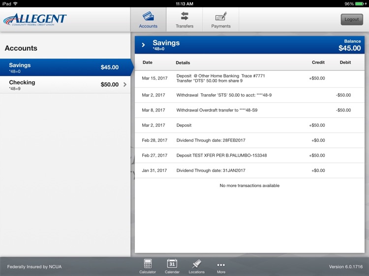 Allegent Mobile Banking for iPad by ALLEGENT COMMUNITY FEDERAL CREDIT UNION