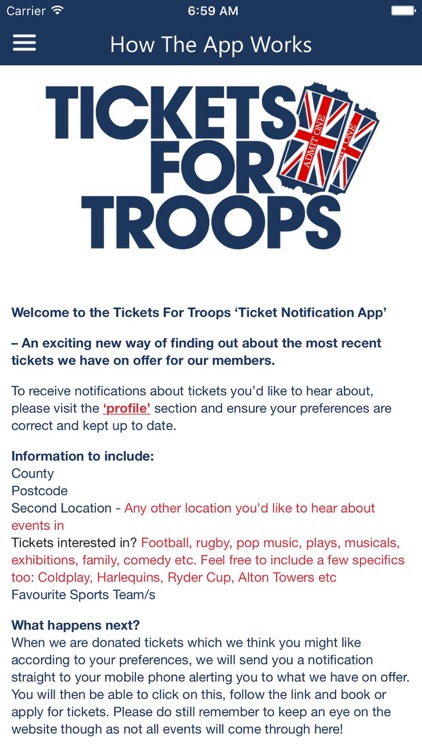 Tickets For Troops Notification App by Tickets For Troops