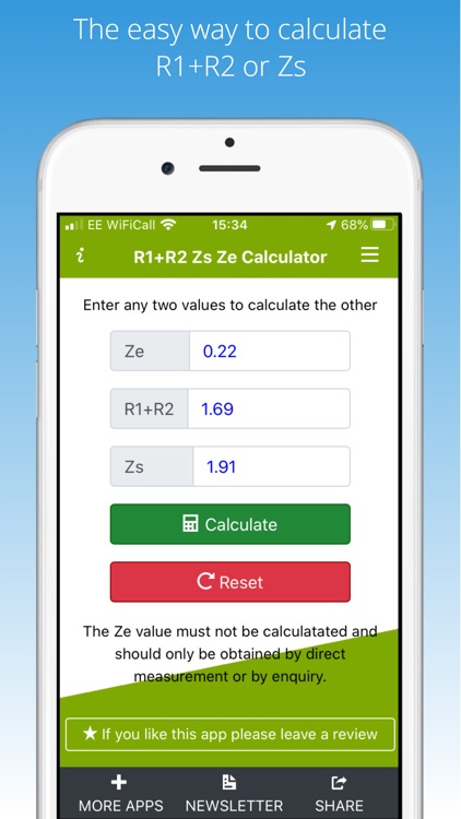 R1+R2 Zs Ze Calculator by Pro Certs Software Ltd