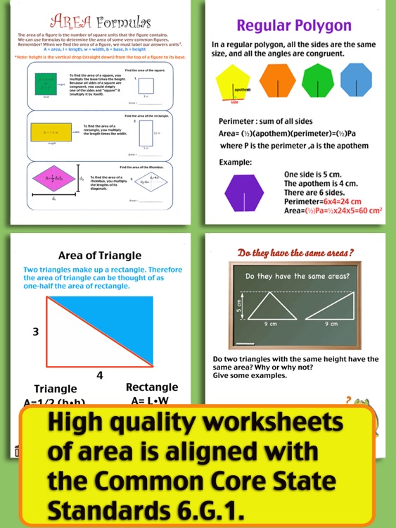 Kids Math-Area Worksheets(Grade 6) by ShiXian Li