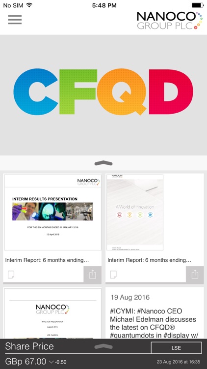 Nanoco Group plc IR App by Nanoco Group